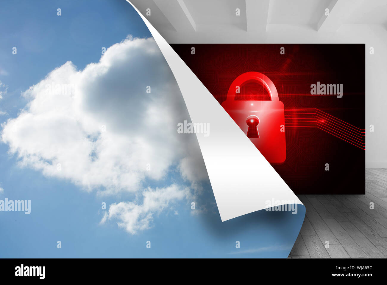 Sky background over picture of red lock Stock Photo - Alamy