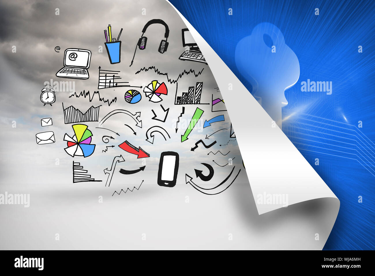 Sky background with graphics over blue key background Stock Photo - Alamy