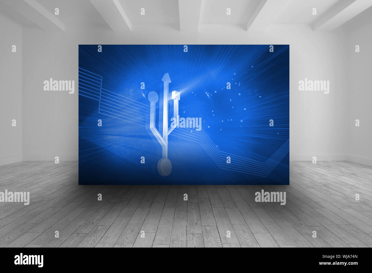 Room with blue picture of connection icon Stock Photo - Alamy