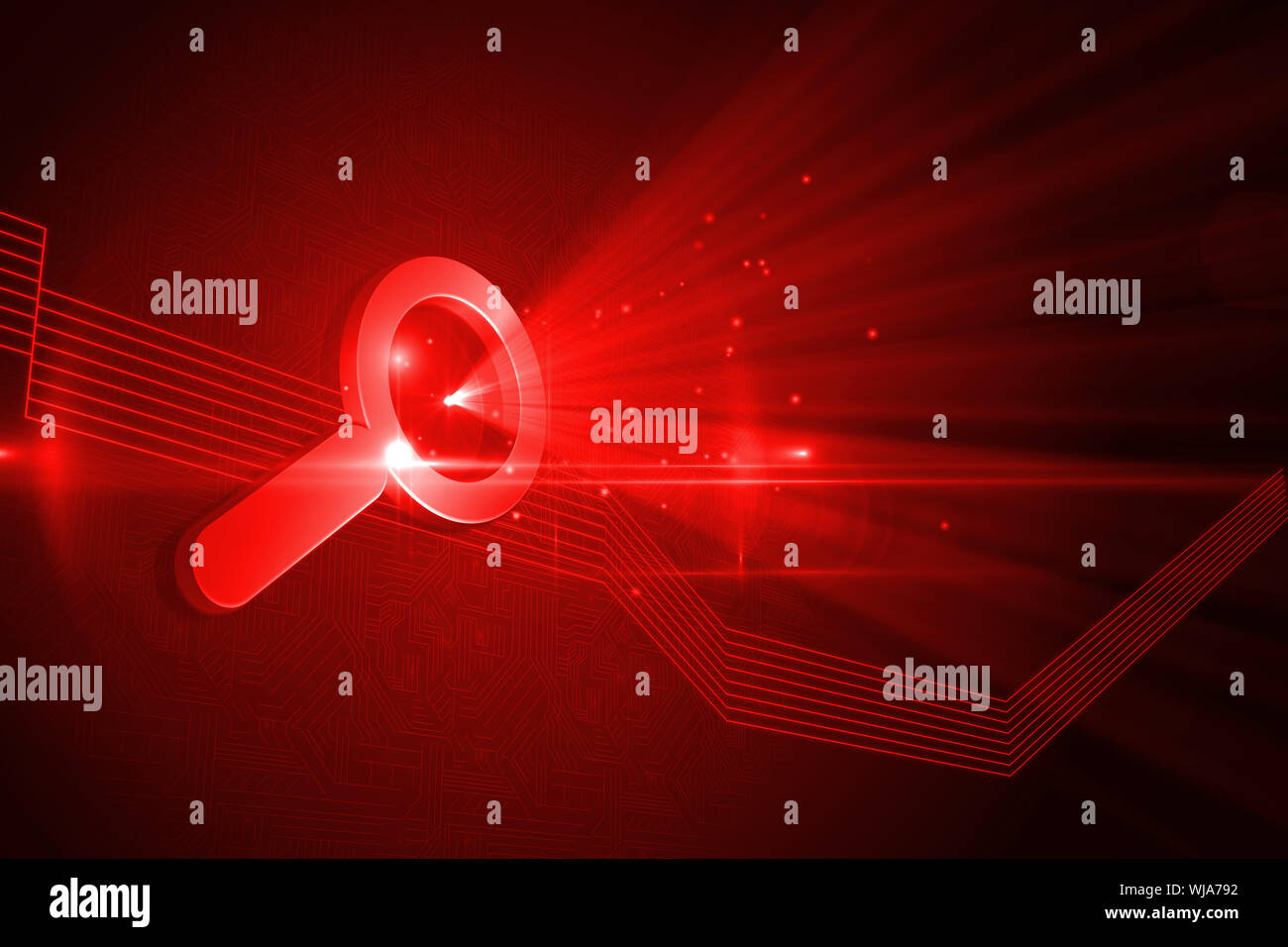 Shiny red magnifier on black background Stock Photo - Alamy