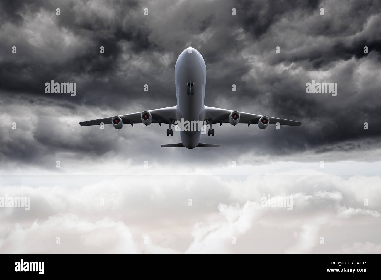3D plane flying in the sky Stock Photo - Alamy