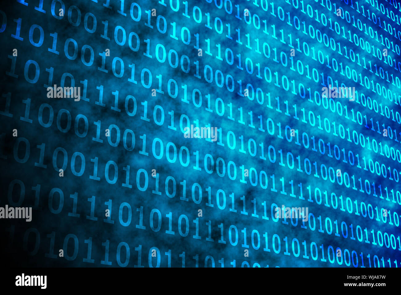 Shiny blue binary code on black background Stock Photo - Alamy