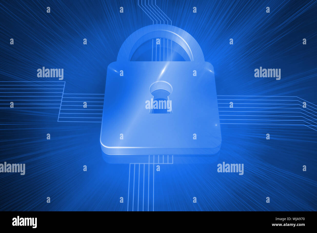 Digitally generated lock on blue futuristic background Stock Photo - Alamy