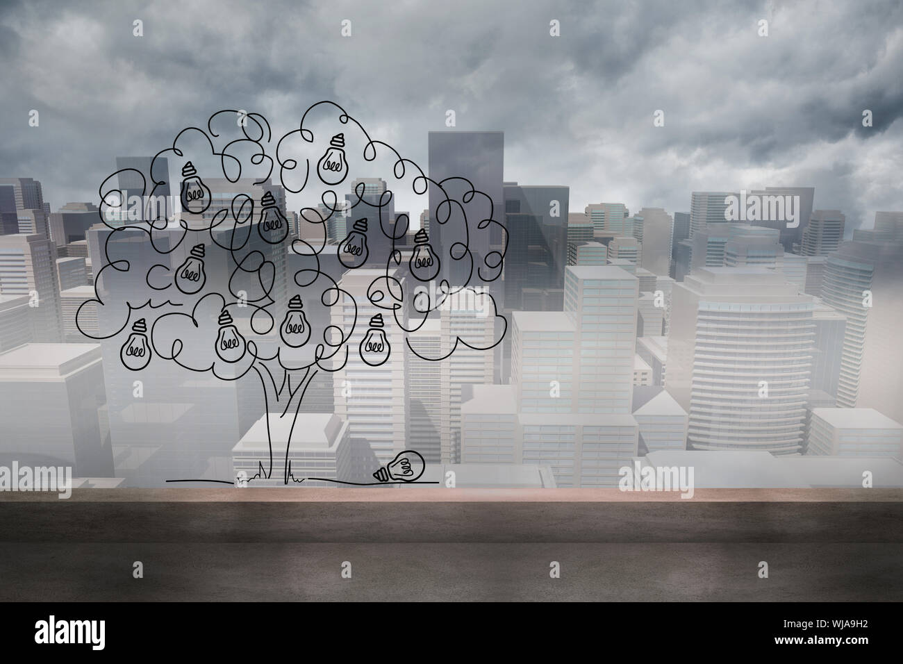 Light bulb tree over cityscape Stock Photo - Alamy