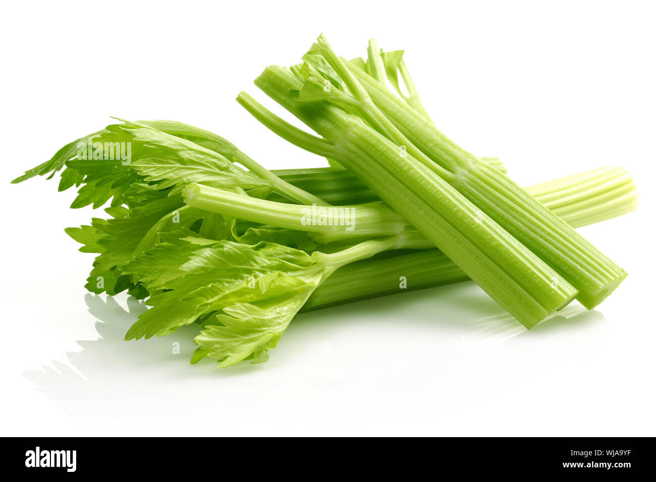 Fresh celery stalks and leaves isolated on white background Stock Photo ...