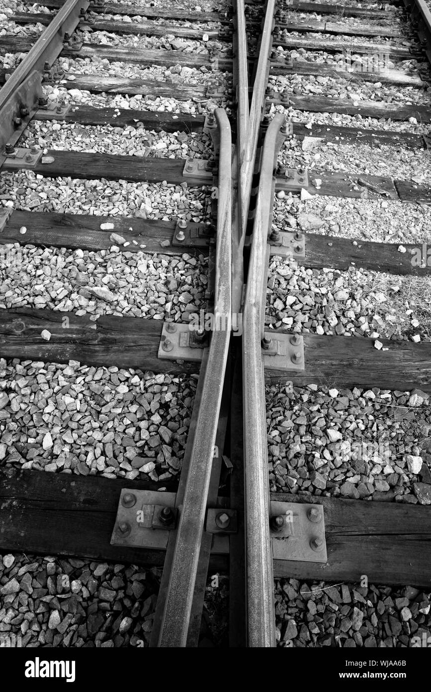 Railway line intersection Black and White Stock Photos & Images - Alamy