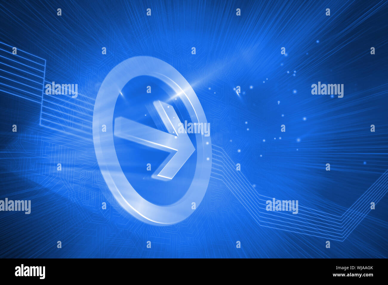 Digitally generated arrow pointing to the right on blue background ...