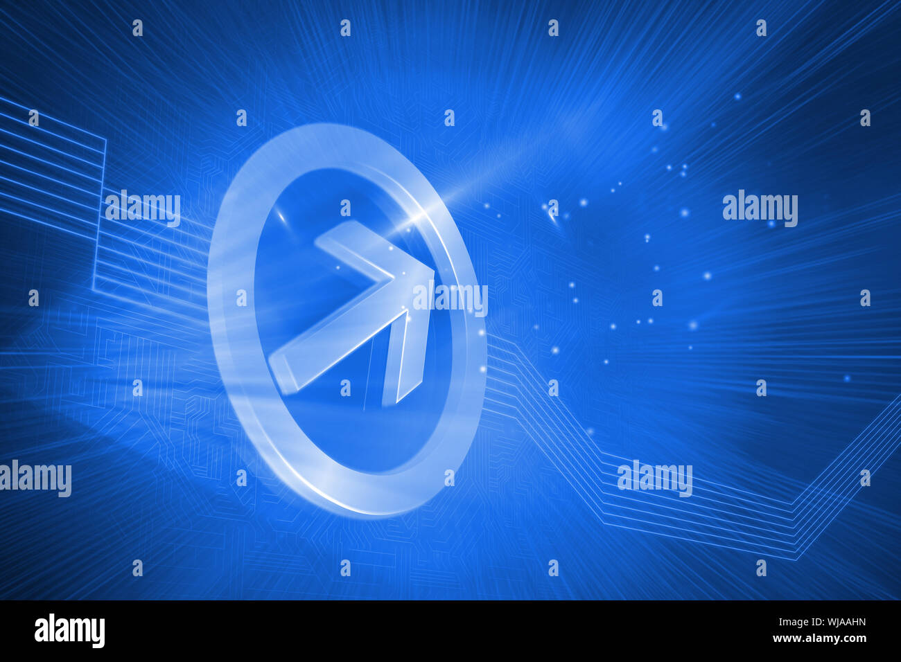 Arrow pointing to the right corner on blue background Stock Photo - Alamy