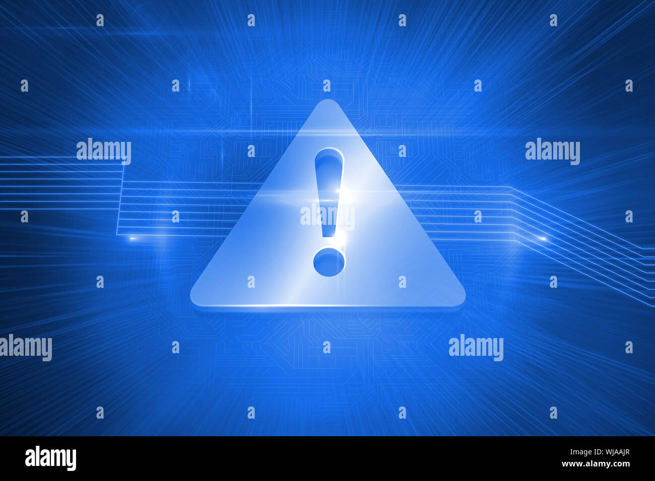 Shiny attention icon on blue background Stock Photo - Alamy