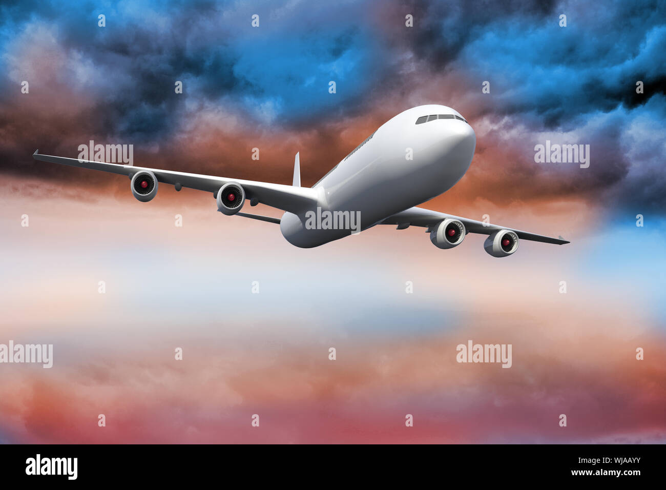 3D plane flying in colorful sky Stock Photo - Alamy