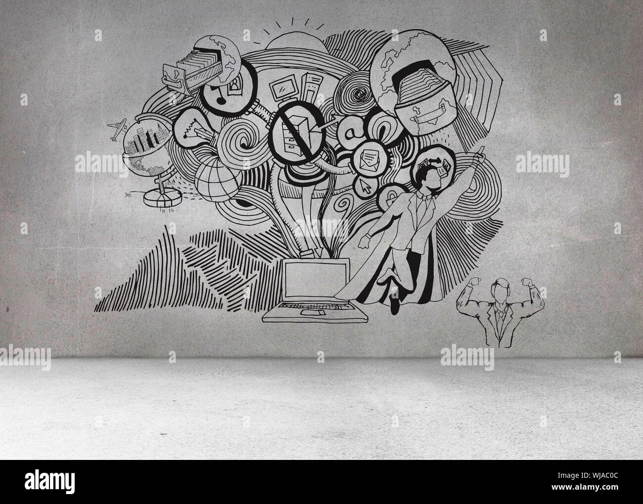 Grey wall with illustrations Stock Photo - Alamy