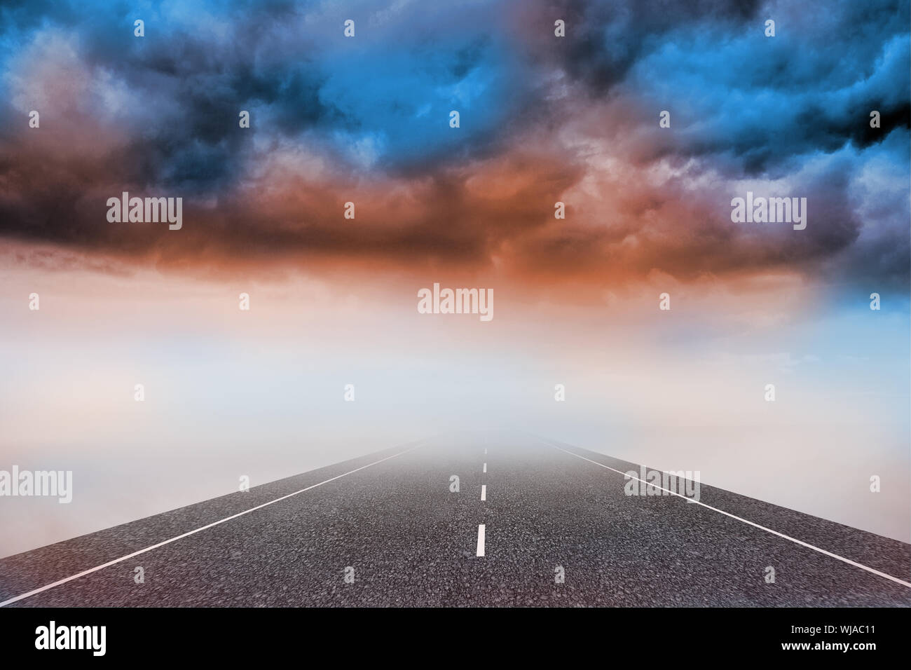 Cloudy landscape background with street Stock Photo - Alamy