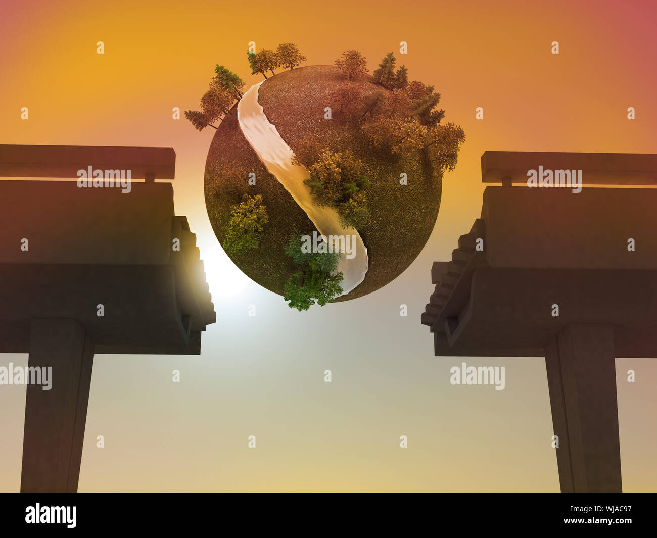 Digitally generated earth floating in sky Stock Photo - Alamy