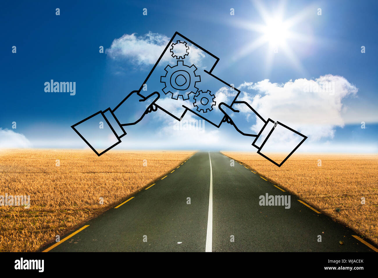 Cogs graphic over street Stock Photo - Alamy