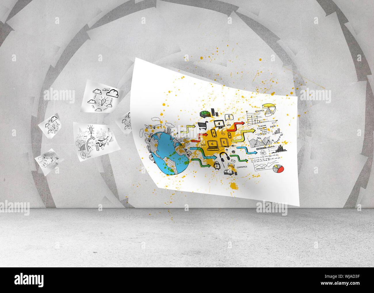 Sheet with graphic over spiral background Stock Photo - Alamy