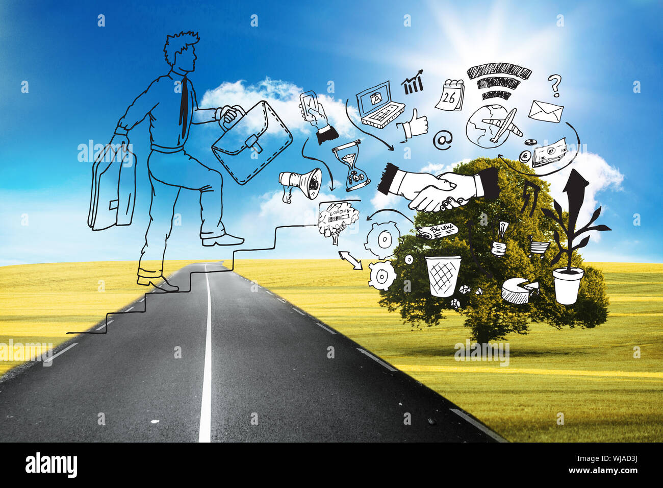 Drawn man and graphics on street background Stock Photo - Alamy