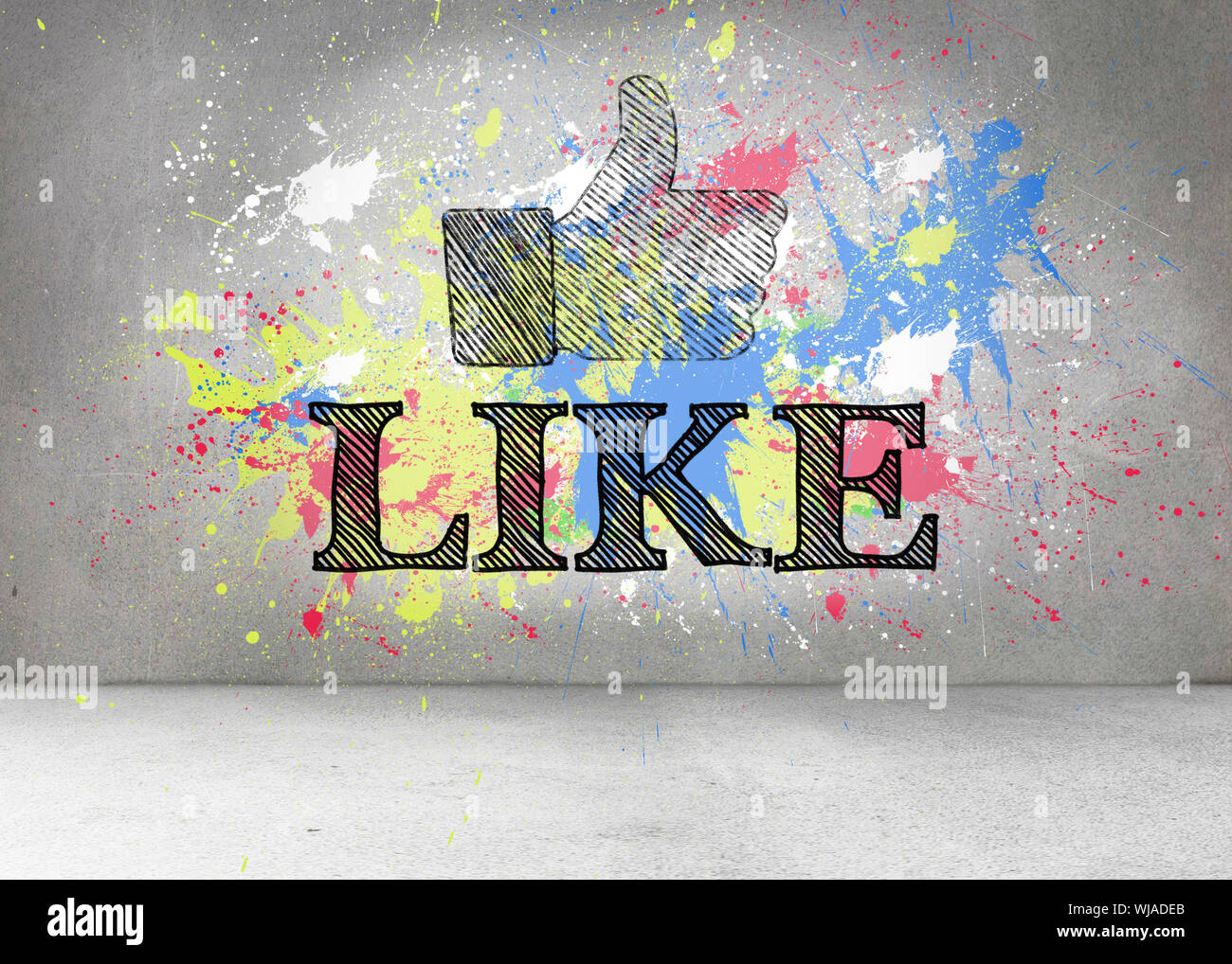 Grey wall with like icon and splashes Stock Photo - Alamy