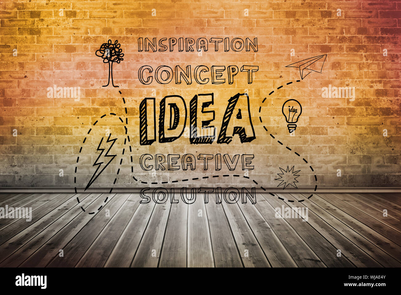 Idea graphic over brick lined wall Stock Photo - Alamy