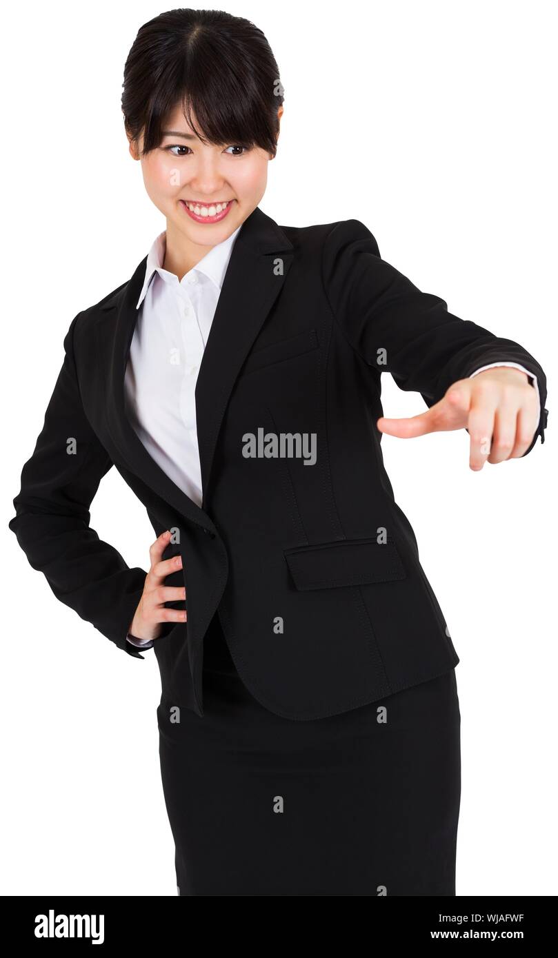 Pretty smiling woman pointing finger hi-res stock photography and ...