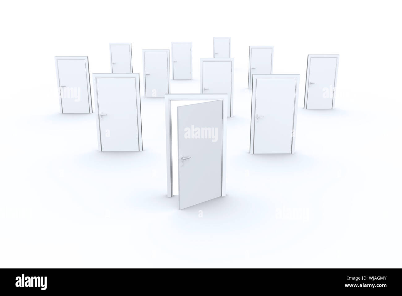 Many doors closed shut with one opening Stock Photo - Alamy