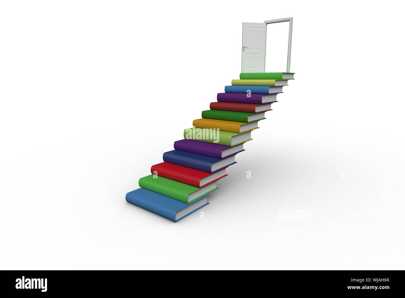 Steps made from books leading to open door Stock Photo - Alamy