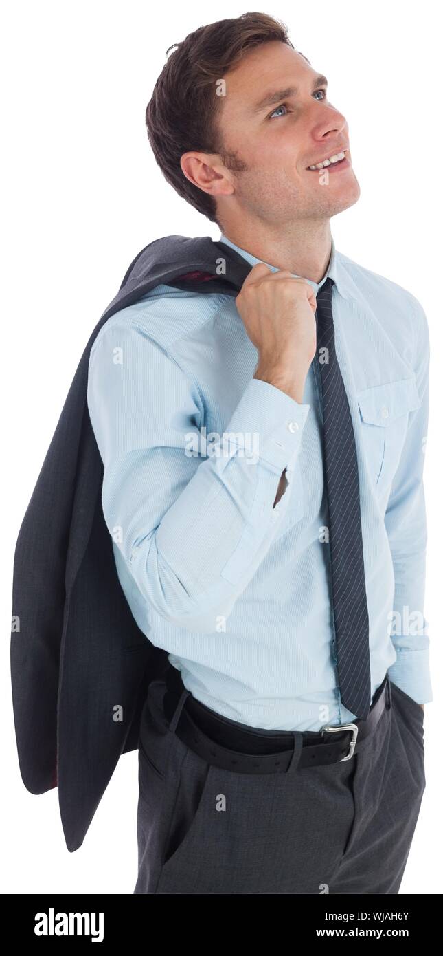 Smiling businessman holding his jacket Stock Photo - Alamy