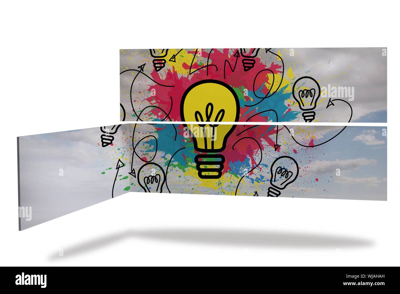 Light bulb and paint splashes on abstract screen Stock Photo - Alamy