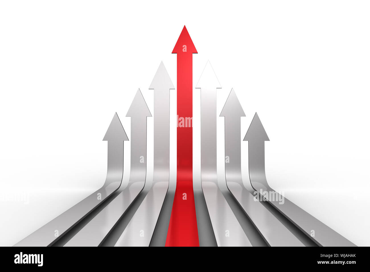 Red arrow pointing up with grey arrows Stock Photo - Alamy
