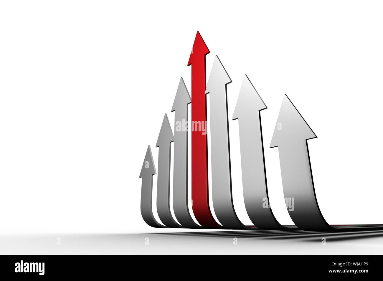 Red arrow pointing up with grey arrows Stock Photo - Alamy