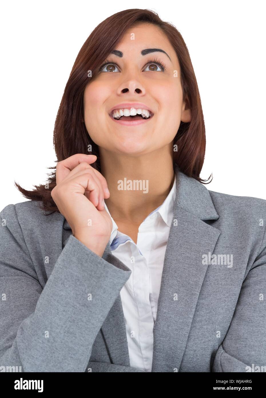 Smiling thoughtful woman brown hi-res stock photography and images - Alamy