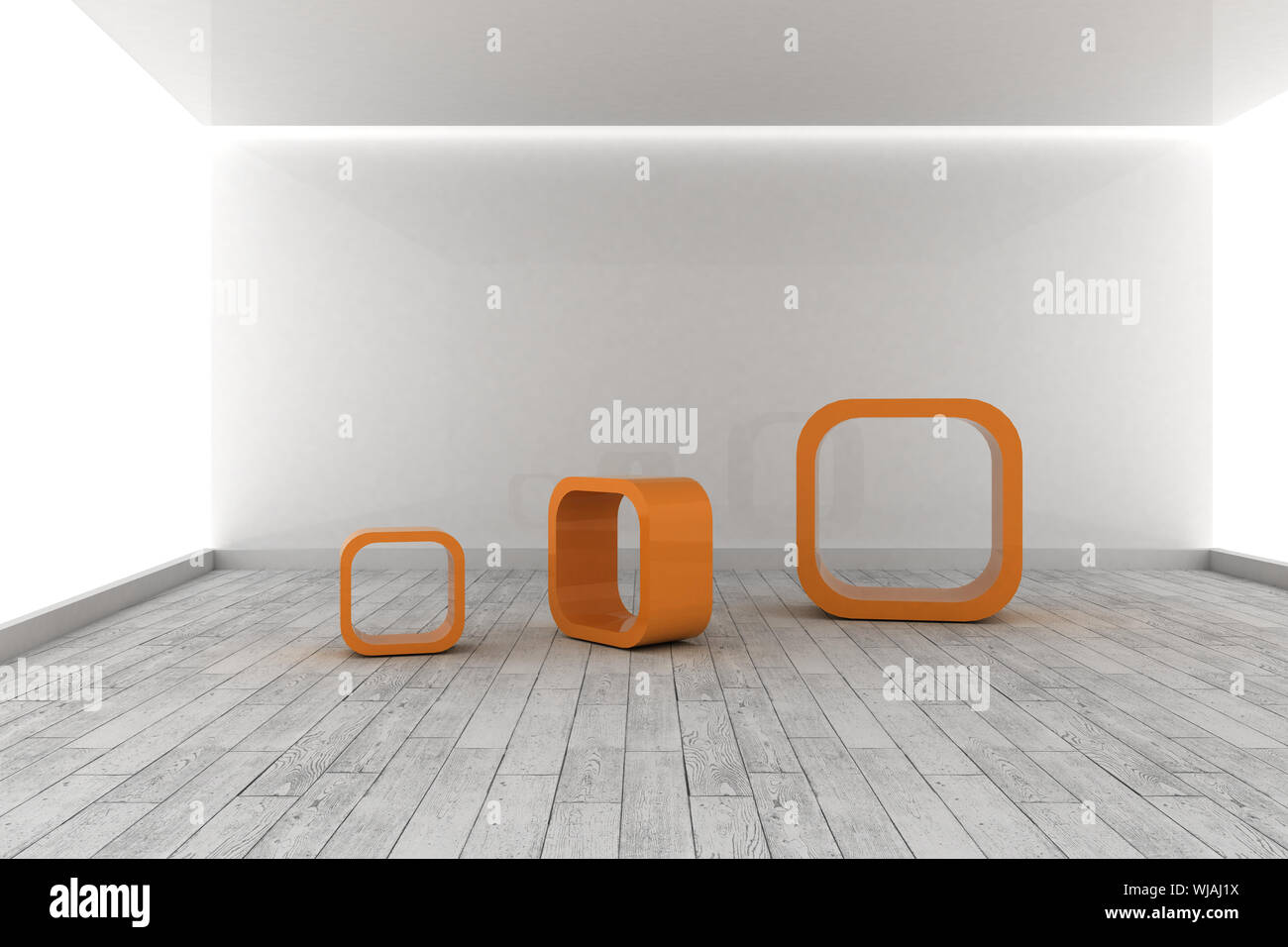 Orange structures in a grey room Stock Photo - Alamy