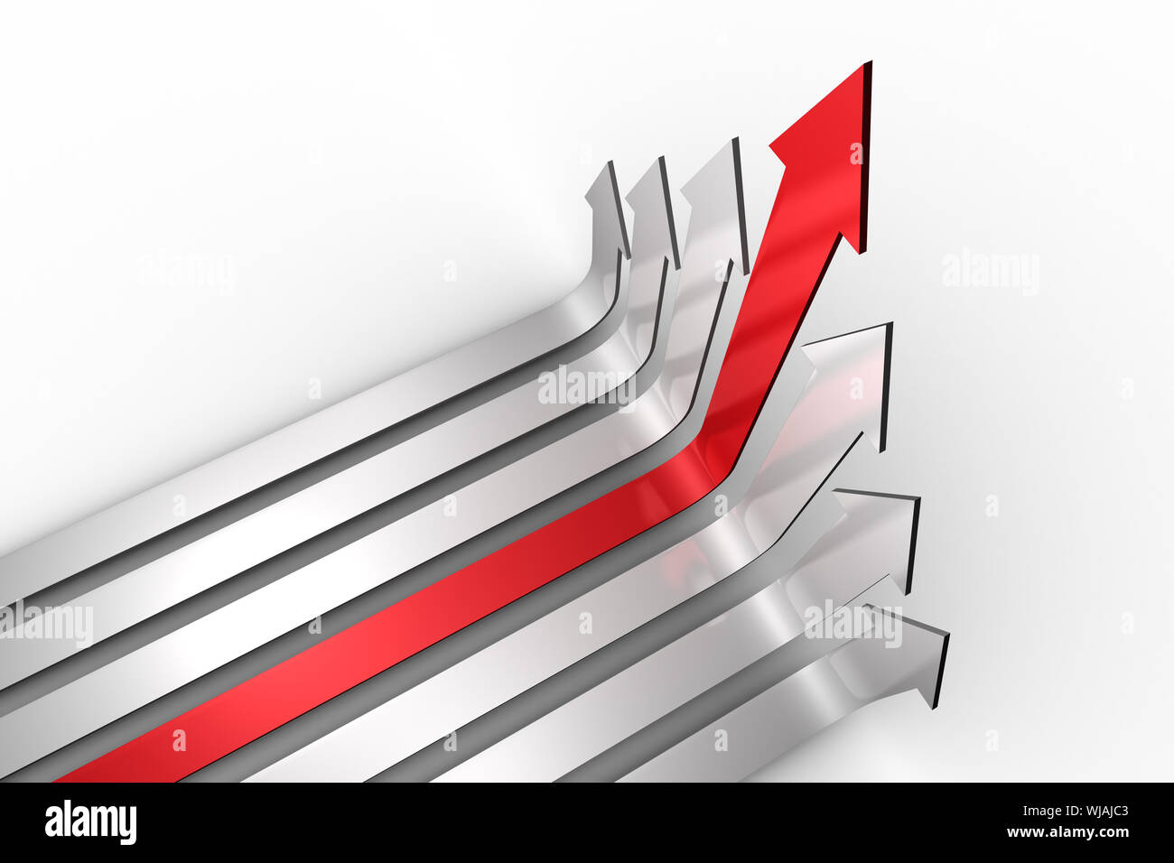 Red arrow pointing up with grey arrows Stock Photo - Alamy