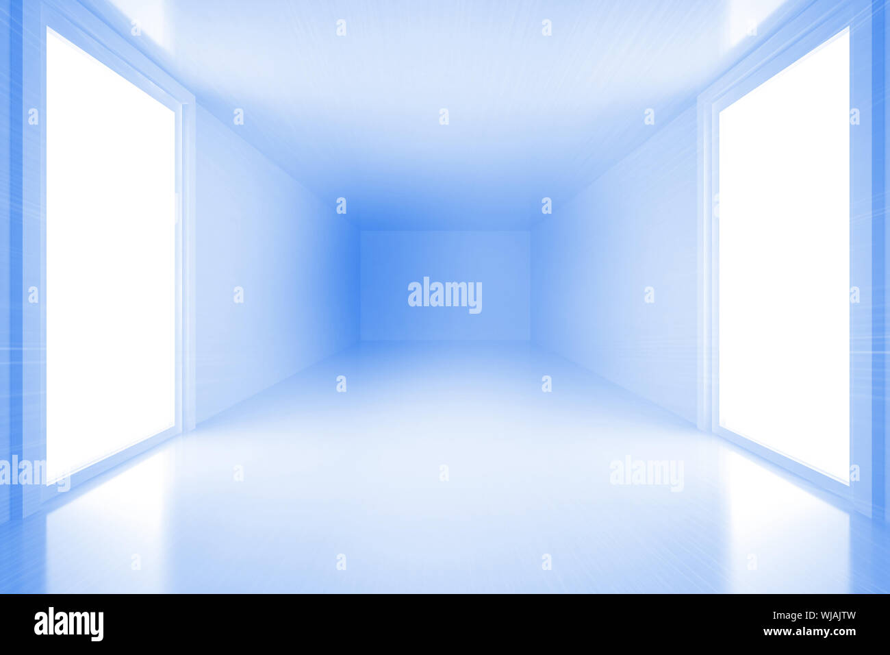 Bright blue room with windows Stock Photo - Alamy