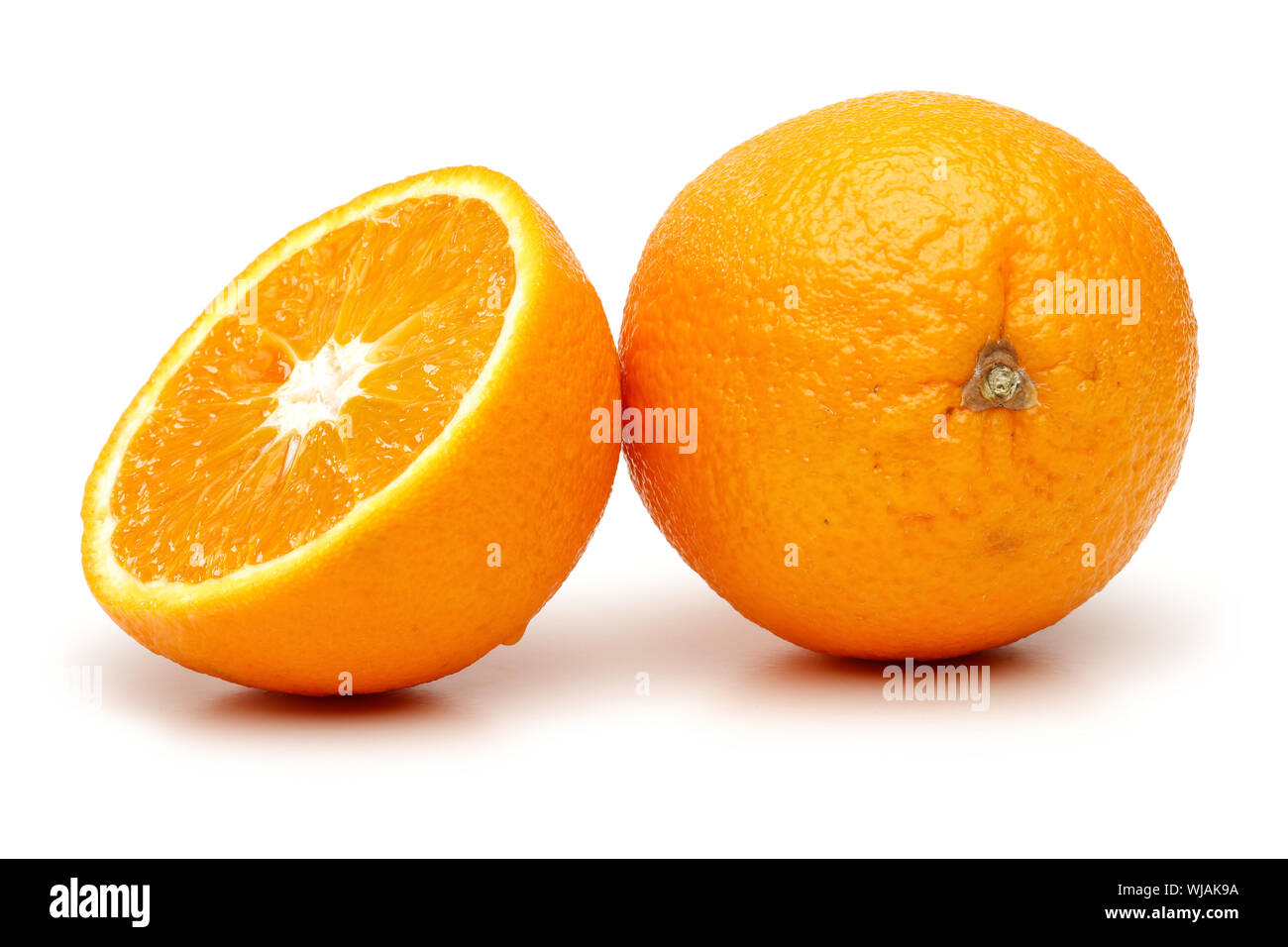 Whole and half fresh orange fruit isolated on white background Stock ...