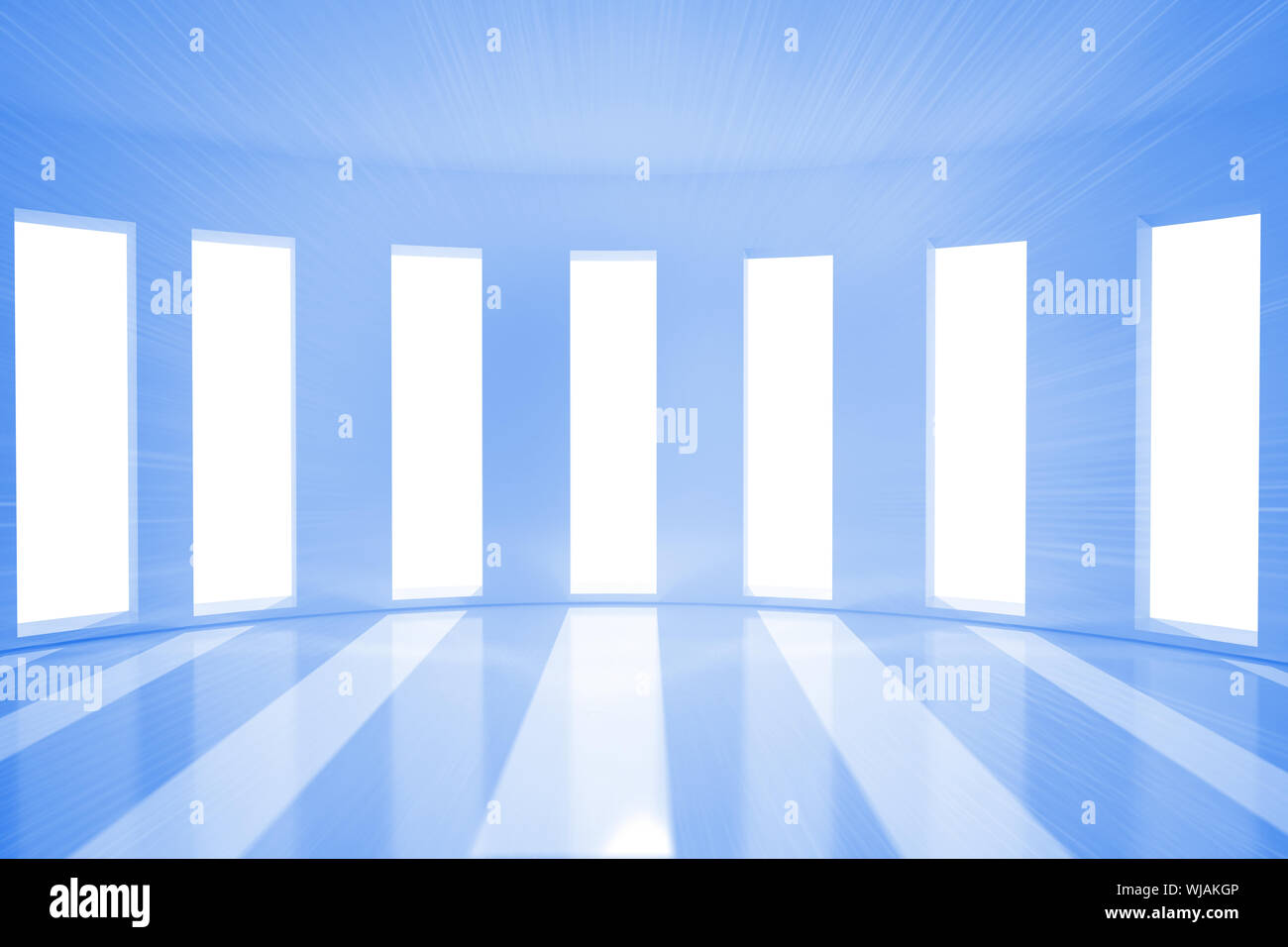 Bright blue room with windows Stock Photo - Alamy
