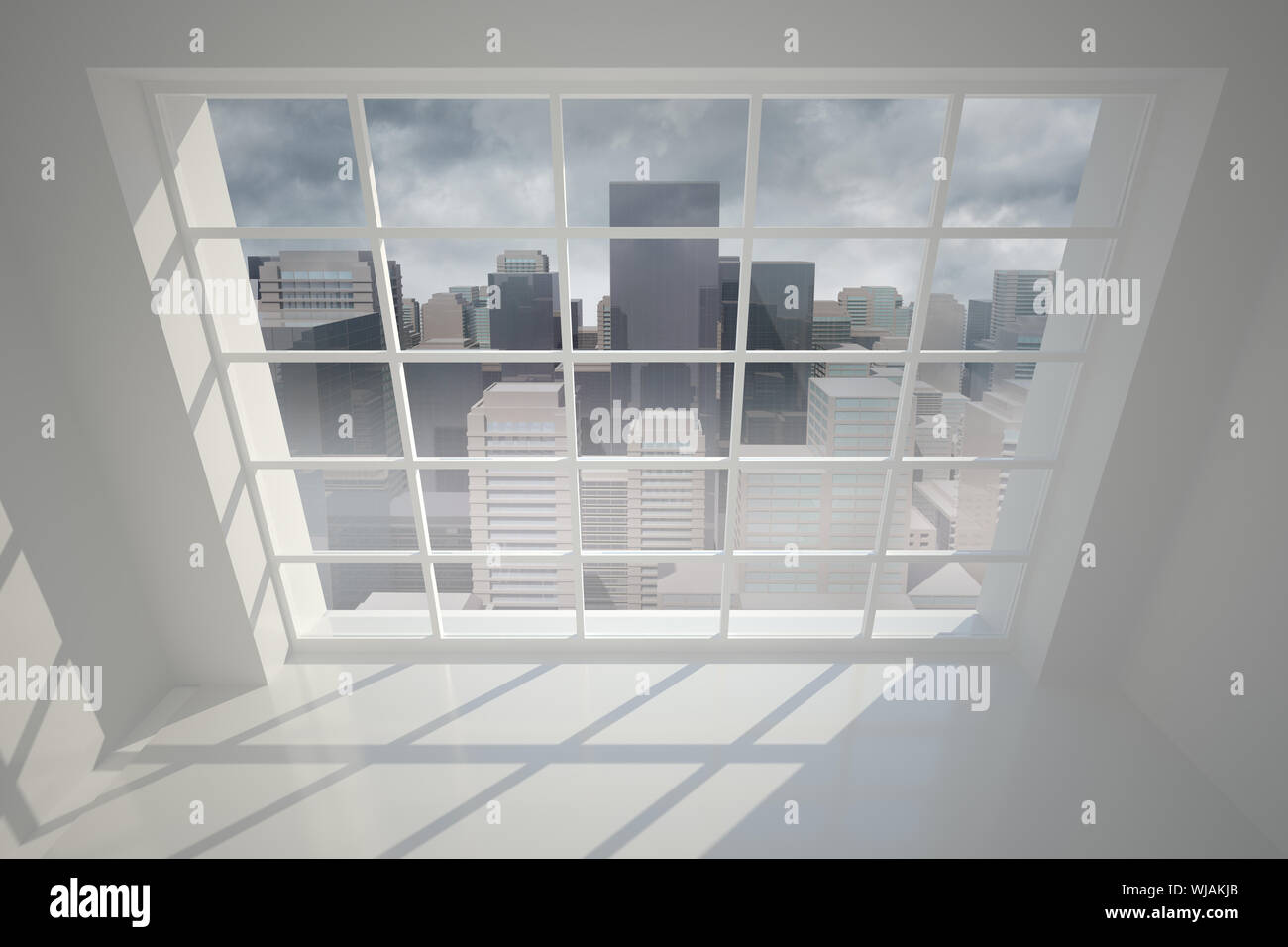 Cityscape seen through window Stock Photo - Alamy