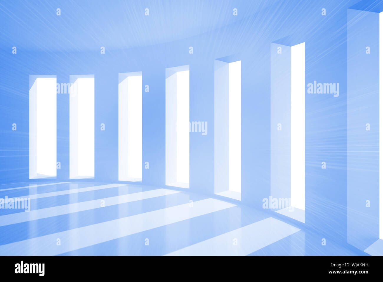 Bright blue room with windows Stock Photo - Alamy