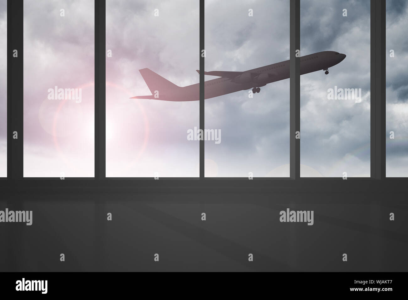 Airplane flying past windows Stock Photo - Alamy