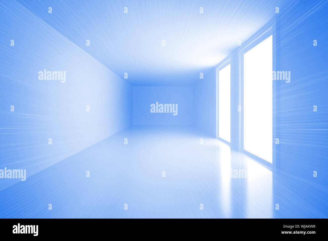 Bright blue room with windows Stock Photo - Alamy