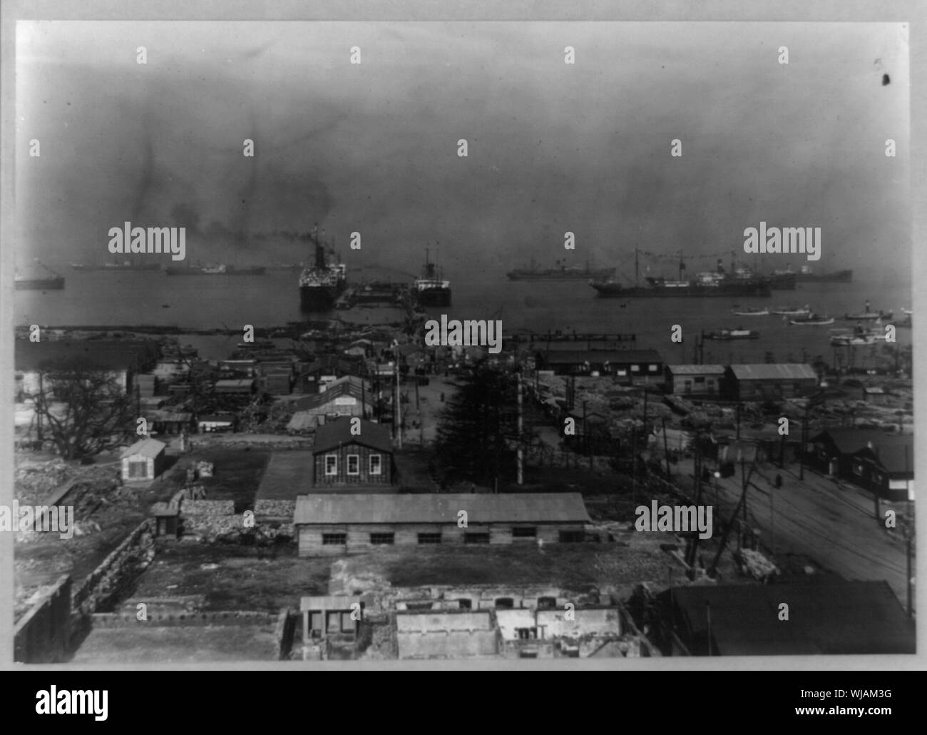 Harbor scene, Yokohama?, Japan Abstract: Bird's-eye-view Stock Photo ...