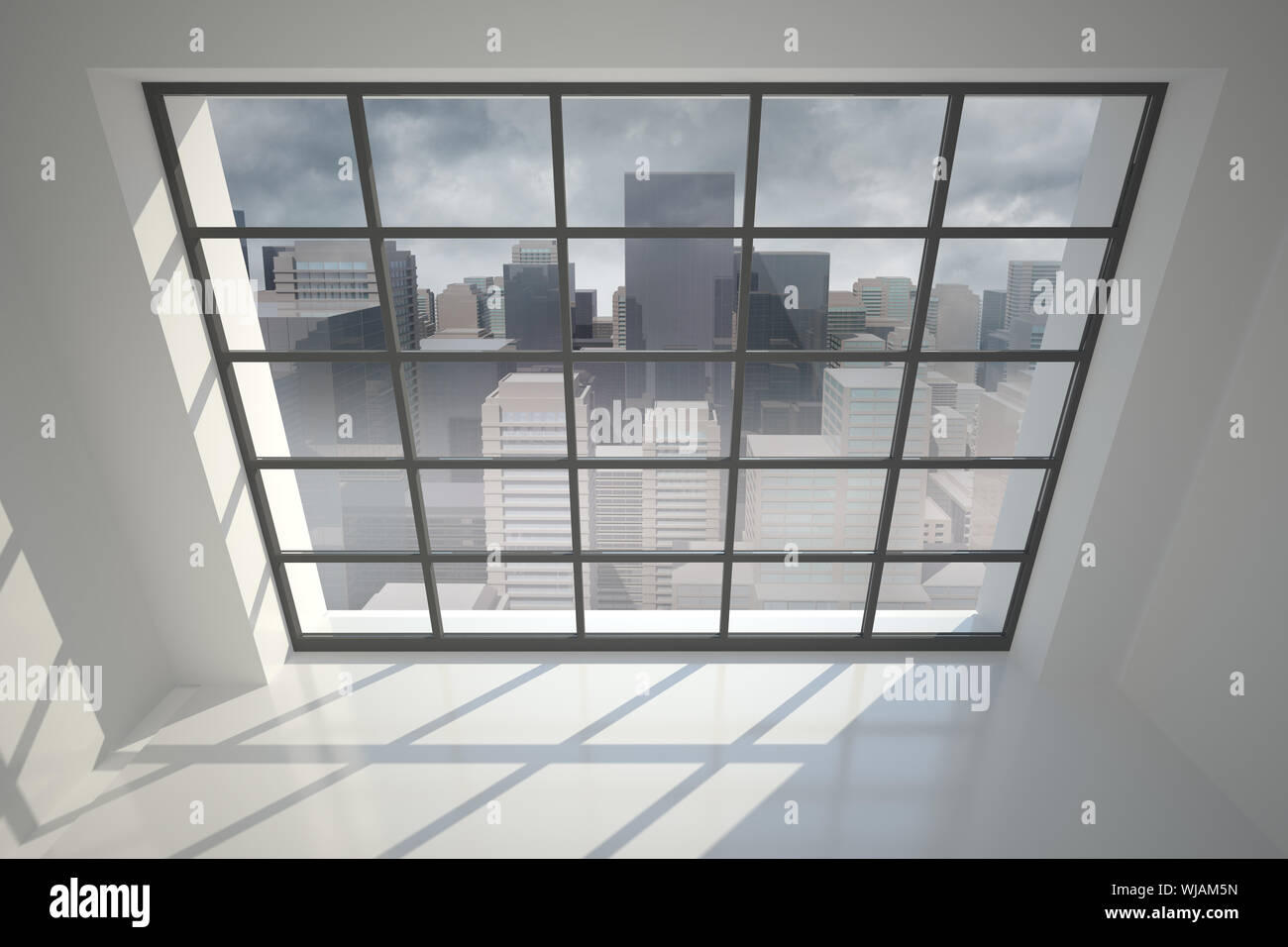 Cityscape seen through window Stock Photo - Alamy