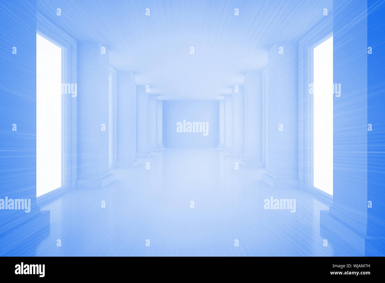 Bright blue room with windows Stock Photo - Alamy