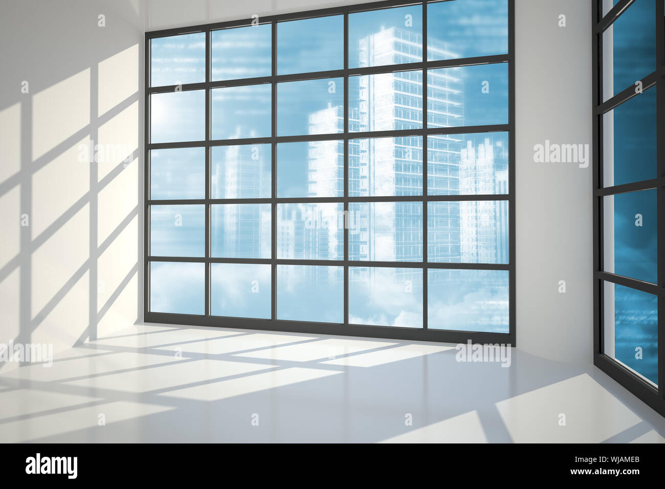 Cityscape seen through window Stock Photo - Alamy