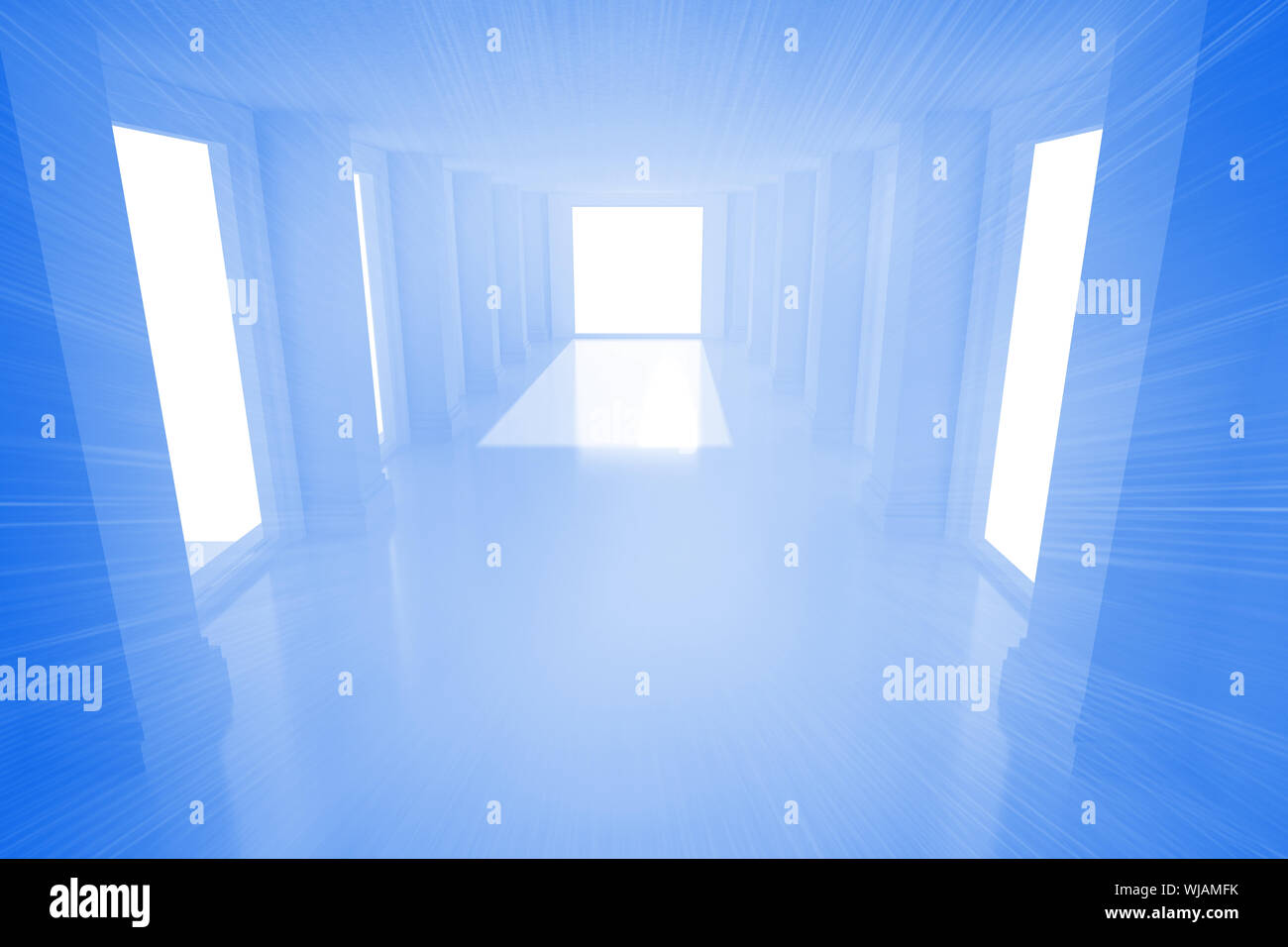 Bright blue room with windows Stock Photo - Alamy