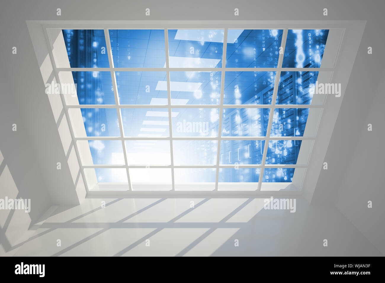 Server hallway seen through window Stock Photo - Alamy