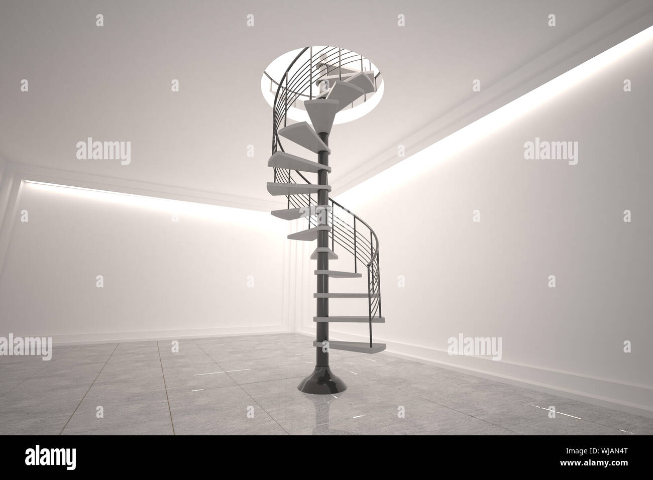 Digitally generated room with winding staircase Stock Photo - Alamy