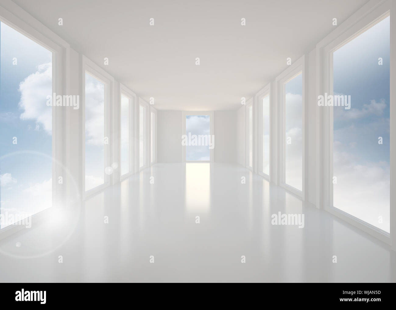 Bright white hall with windows Stock Photo - Alamy