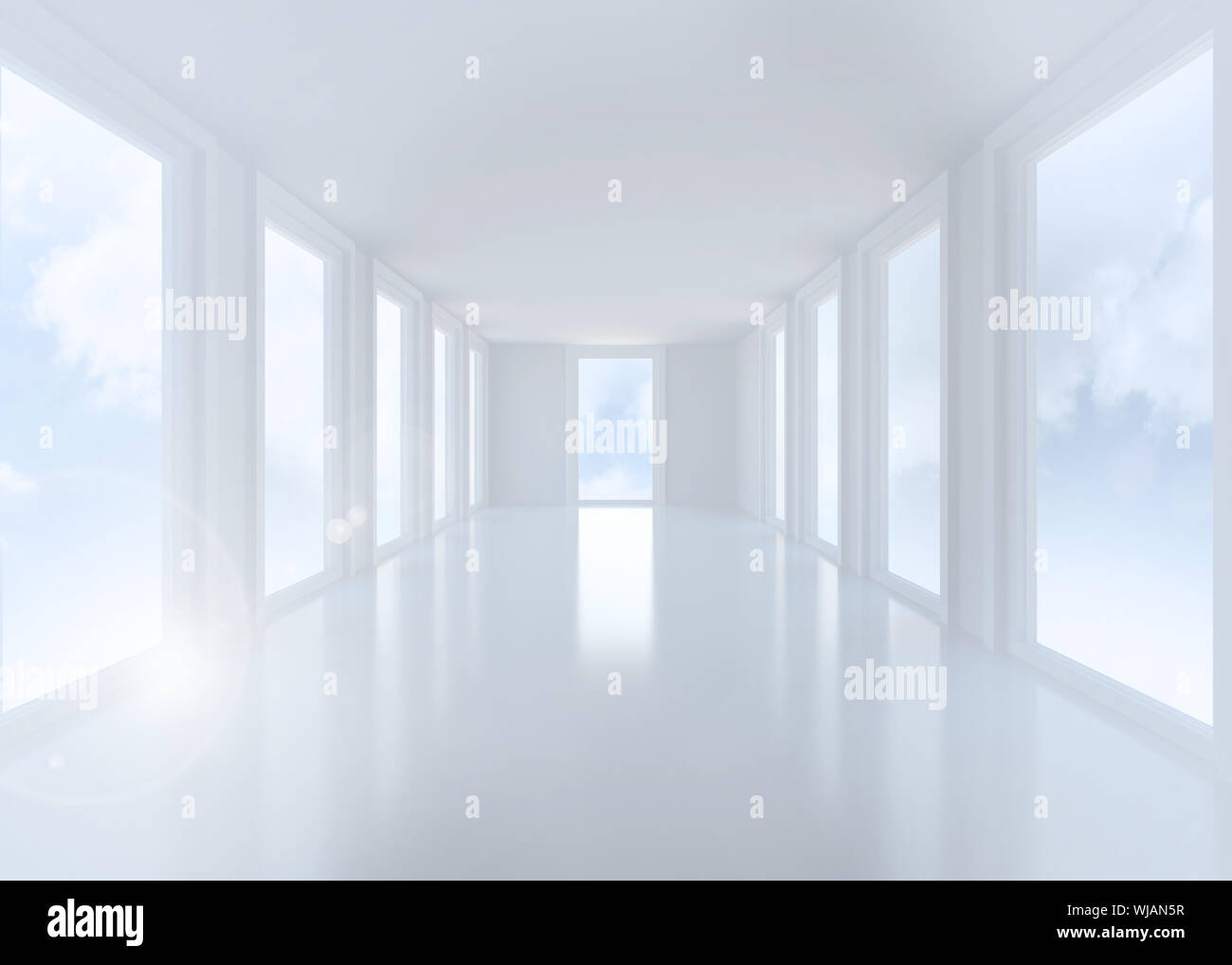 Bright white hall with windows Stock Photo - Alamy