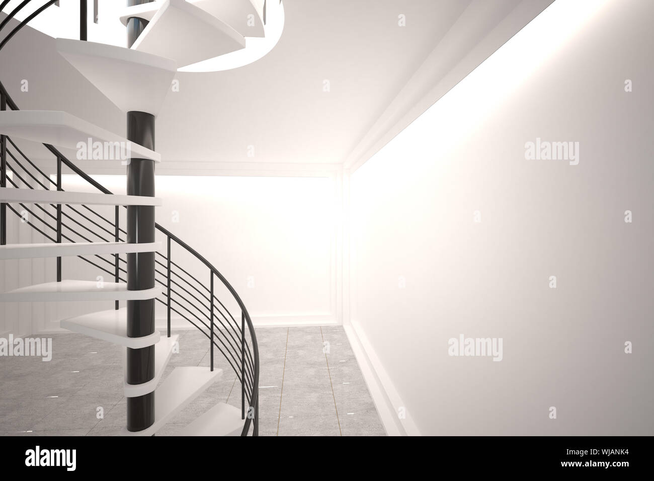 Digitally generated room with winding staircase Stock Photo - Alamy