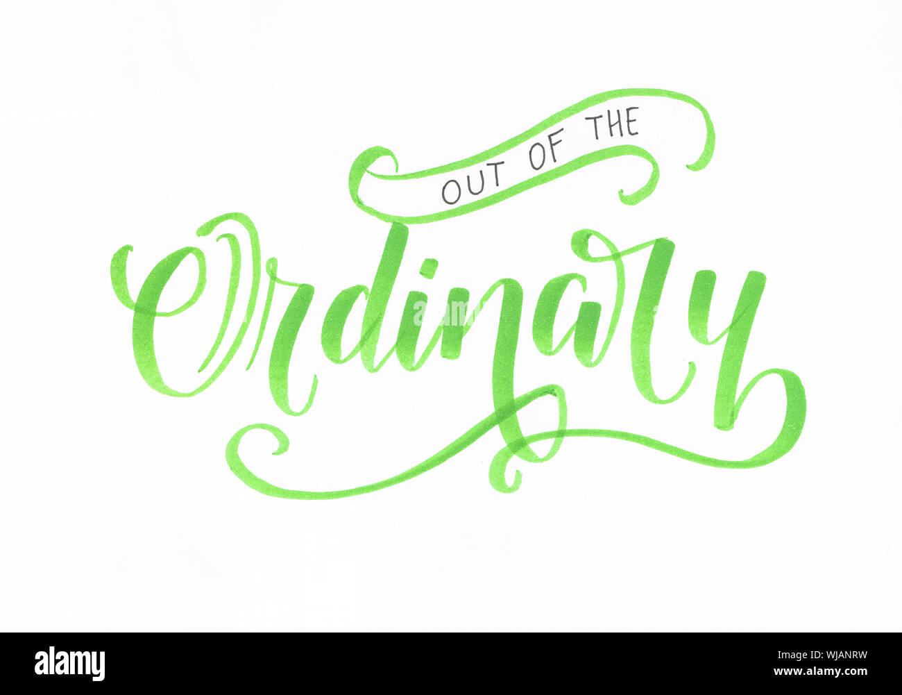 "Out of ordinary" hand lettering inscription in green with swirls Stock ...